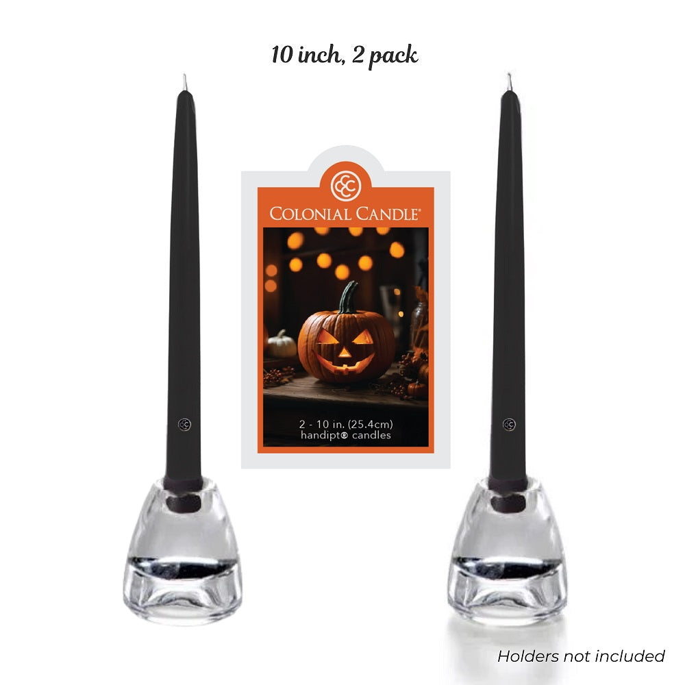 2 Pack, 10 inch Black Unscented Handipt Taper Candle, Colonial Candle
