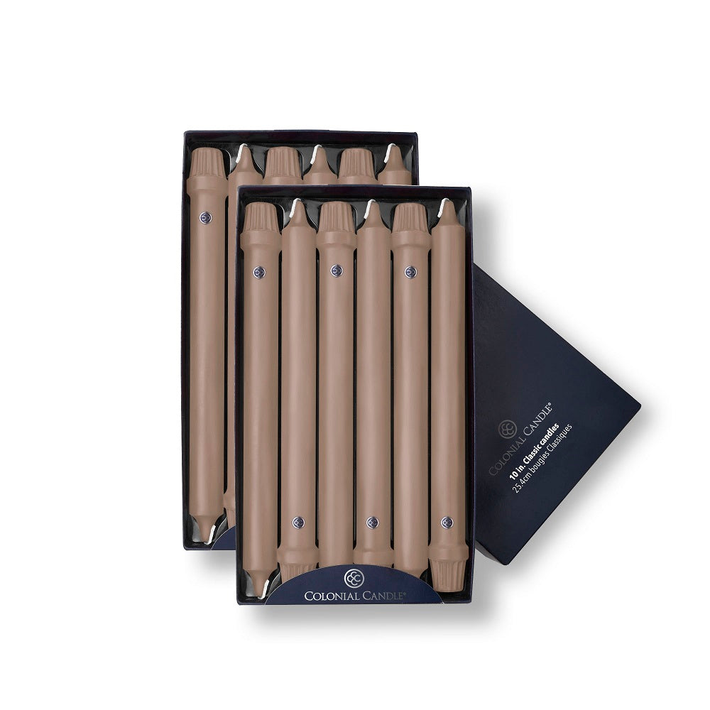 10 in, Mocha, 12 Pack, Colonial Candle, Classic Taper Candle, Unscented