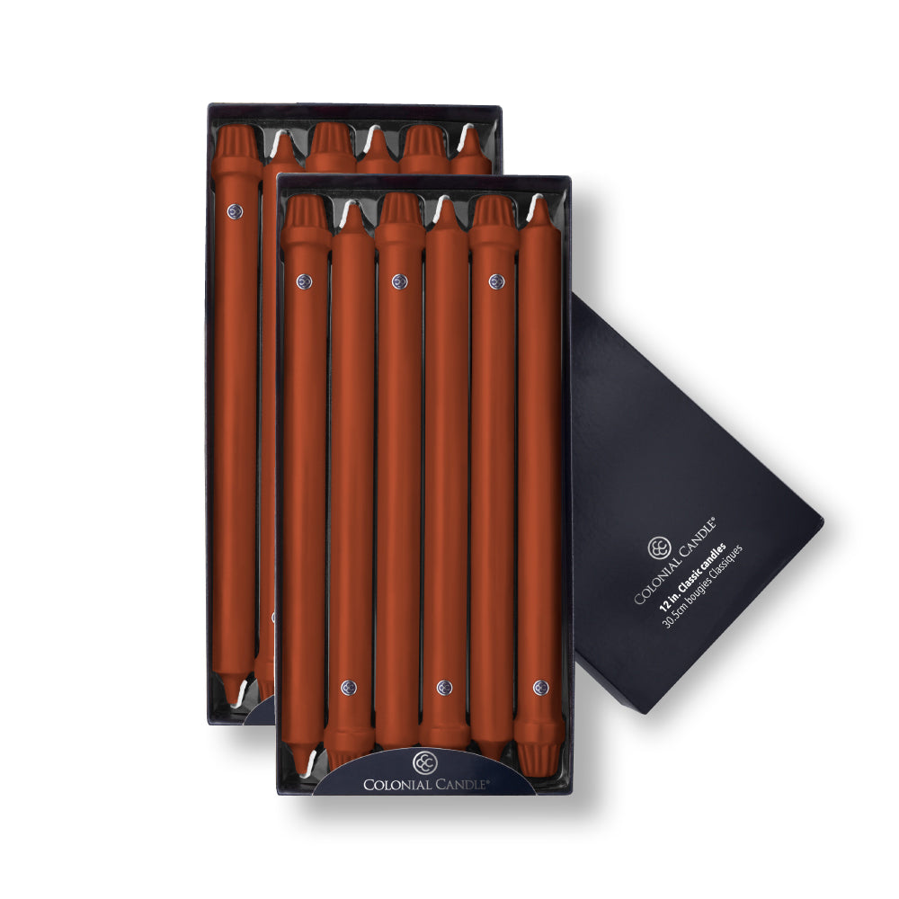 12 in, Amber, 12 Pack, Colonial Candle, Classic Taper Candle, Unscented