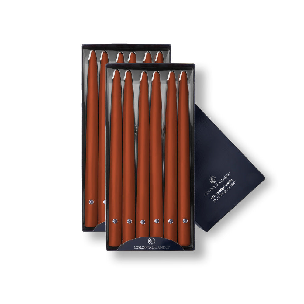Colonial Candle Handipt Taper Candle, Unscented, 12 in, Amber, 12 Pack
