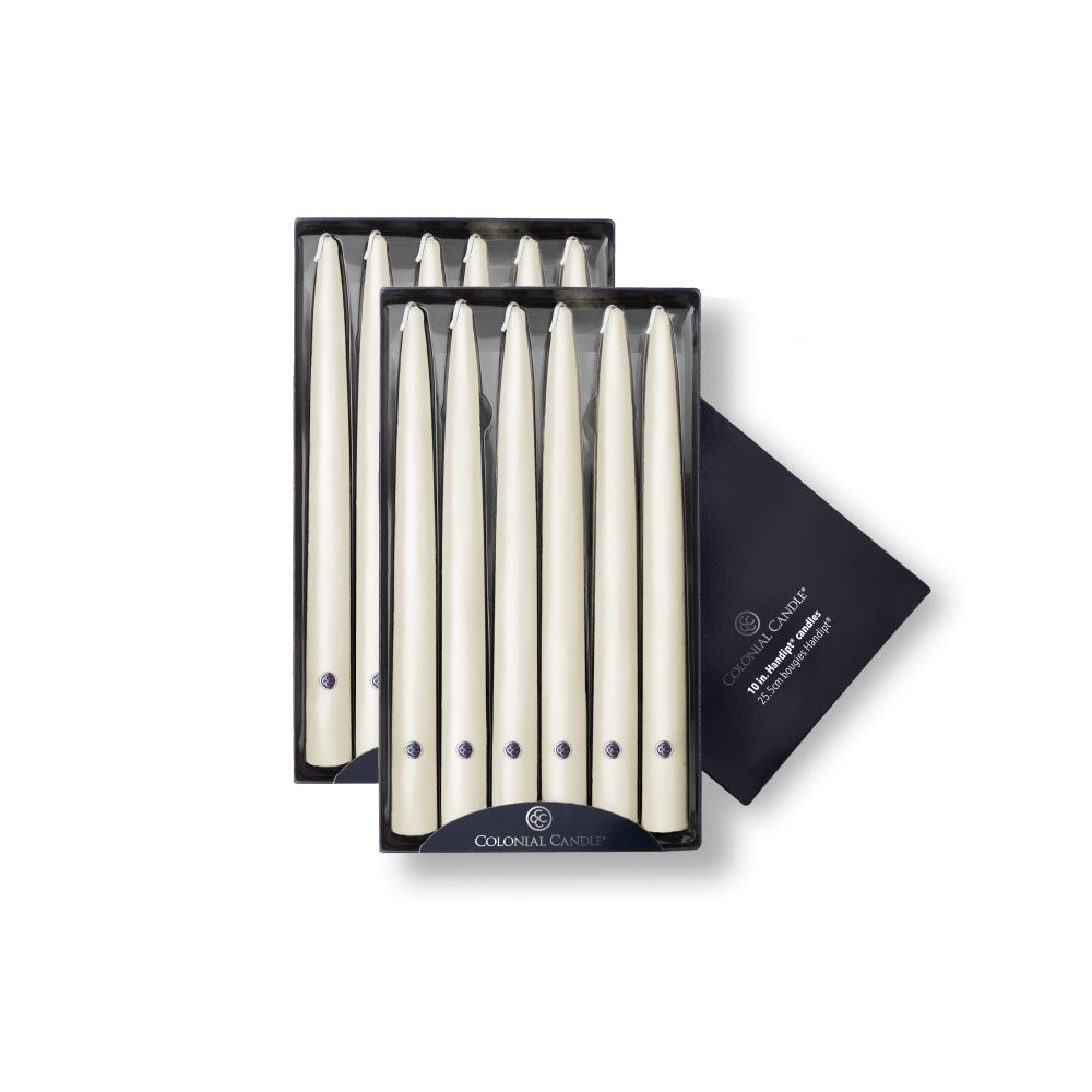 10 in, Ivory, 12 Pack, Colonial Candle, Handipt Taper Candle, Unscented
